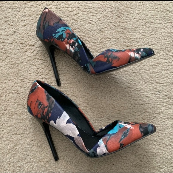 Atmosphere | Shoes | Atmosphere Brand Black Blue Floral Leather 3 Inch ...